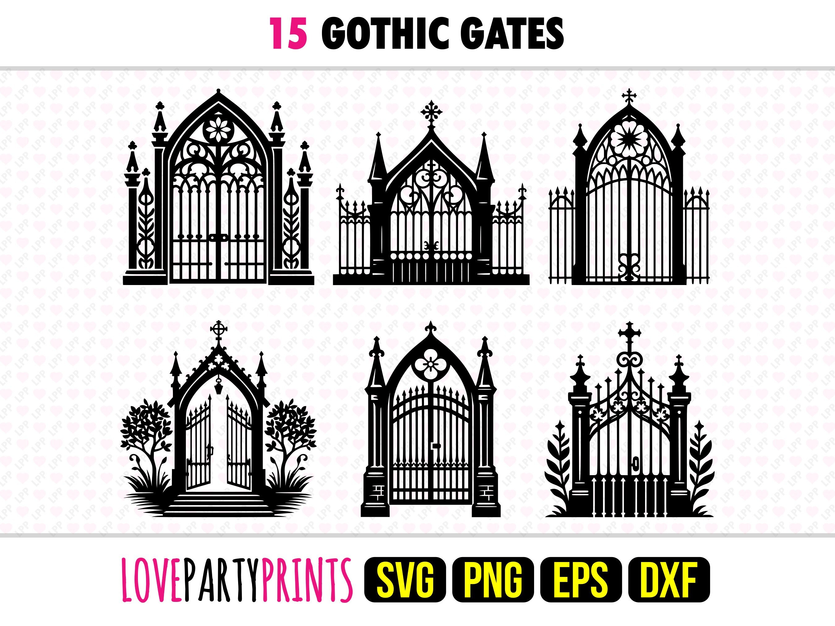Gothic Gate SVG Bundle, PNG, EPS, Dxf, Spooky Gates, Medieval Gate ...