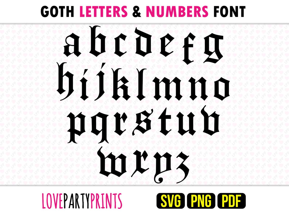 Goth Letters and Numbers SVG, PNG, PDF, Gothic Manuscript Uppercase ...