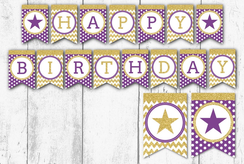 BIRTHDAY BANNER DOWNLOAD, Happy Birthday Banner, Purple and Gold ...