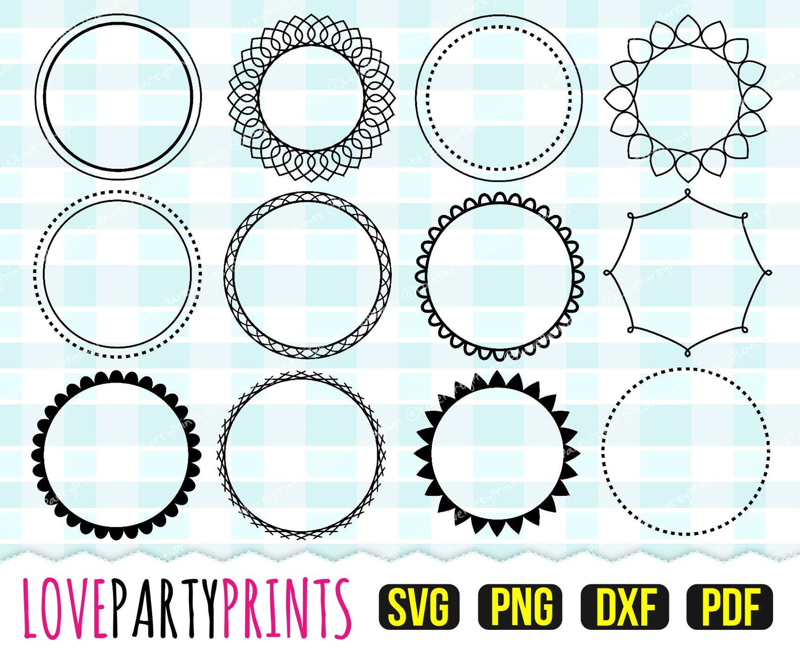 12 Round Monogram Frames SVG DXF PNG Pdf Circle Monogram | Etsy