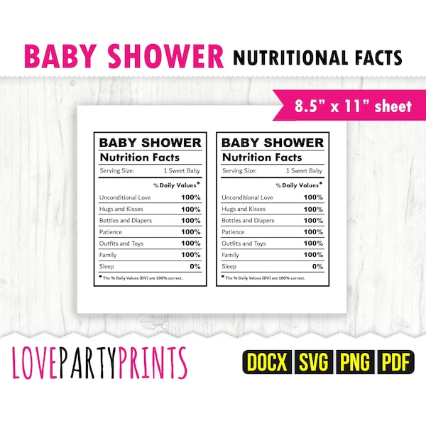 Baby Shower Nutrition Facts - Etsy