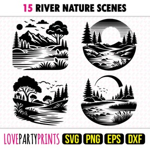 River Scene SVG Bundle, PNG, EPS, Dxf, Landscape Rivers Scenes, Nature ...