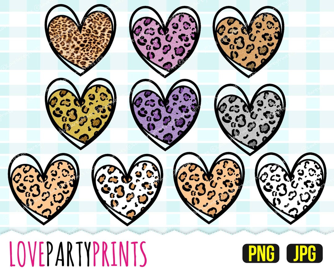 Leopard Heart PNG and JPG, Clipart, Leopard Glitter Hearts, Leopard ...