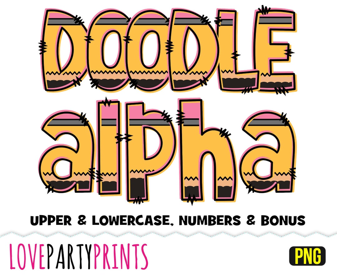 Pencil Alphabet Doodle PNG Font Uppercase and Lowercase - Etsy