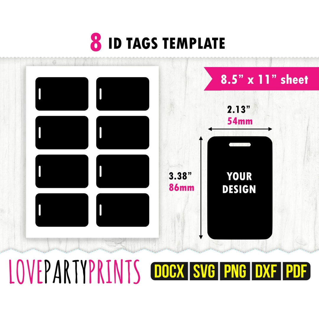 ID Badge Template Svg, Pdf, Png, Dxf, 54x86mm ID Tag Template, 8.5"x11 ...