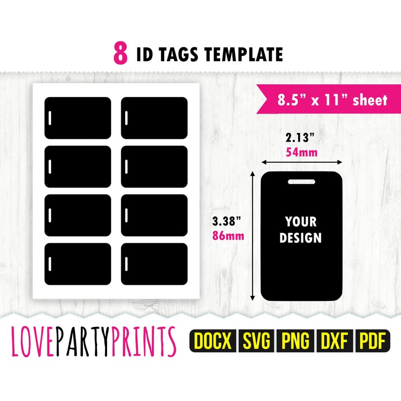 ID Badge Template Svg, Pdf, Png, Dxf, 54x86mm ID Tag Template, 8.5"x11 ...