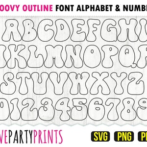 Groovy Outline Font SVG, PNG, Pdf, Full Alphabet and Numbers, Retro ...