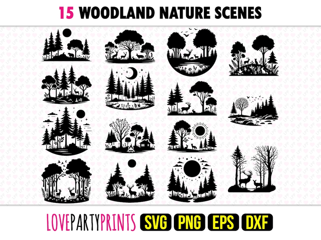 Forest Scene SVG Bundle, PNG, EPS, Dxf, Woodland Scenes, Wood Land ...