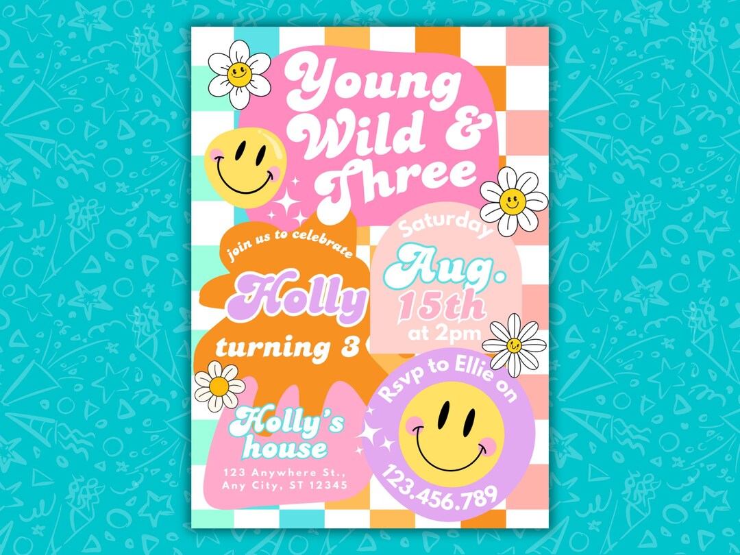 Groovy Birthday Invitation Template | Editable Canva | Retro 70s Theme ...