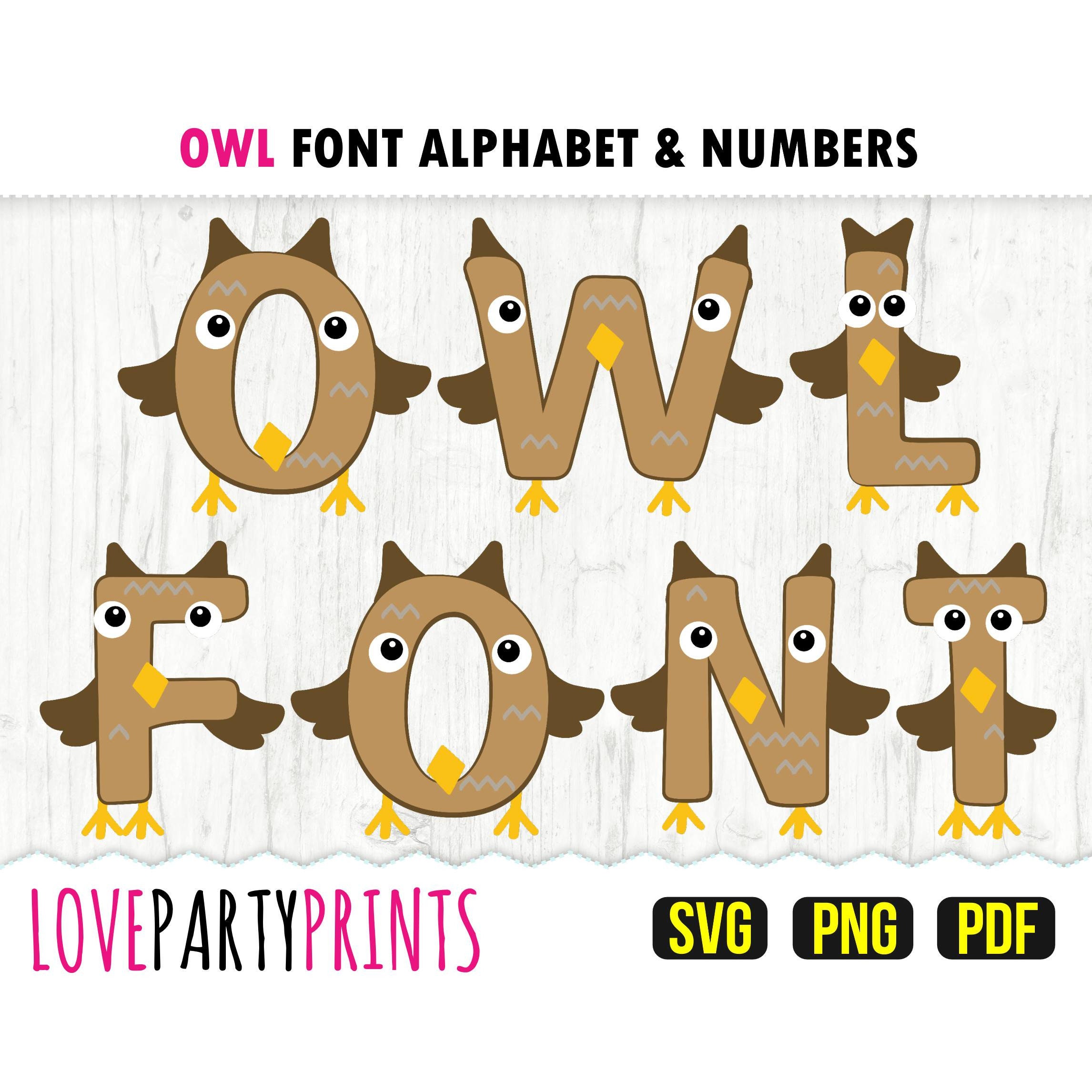 OWL FONT SVG, Png and Pdf Files, Owl Alphabet, Owl Numbers, Owl Clipart ...