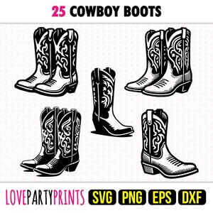 Cowboy Boots SVG Bundle, PNG, EPS, Dxf, Cowgirl Boot Svg, Silhouette ...