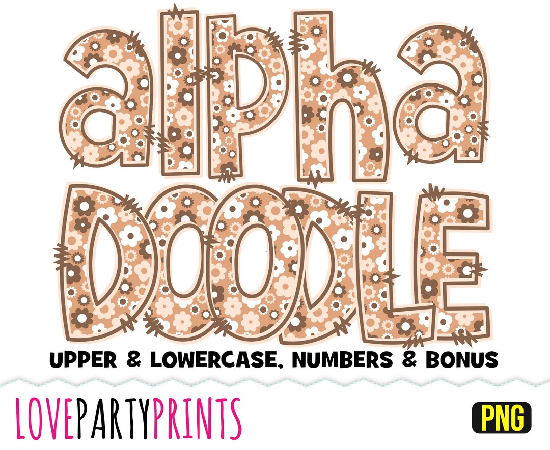 Groovy Letters Numbers Doodle PNG Font Uppercase & Lowercase - Etsy