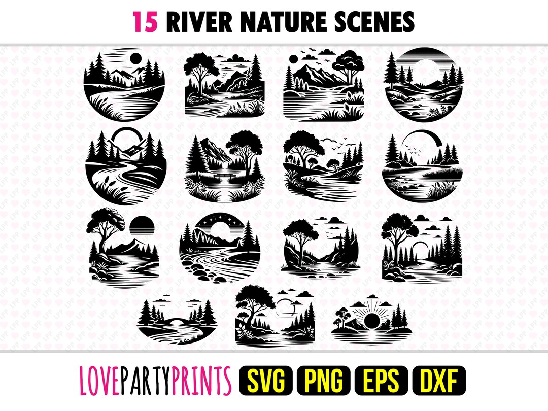 River Scene SVG Bundle, PNG, EPS, Dxf, Landscape Rivers Scenes, Nature ...