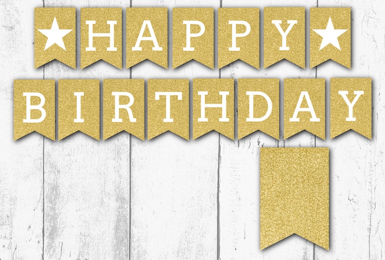 HAPPY BIRTHDAY Gold Glitter Printable BANNER - Birthday Garland ...