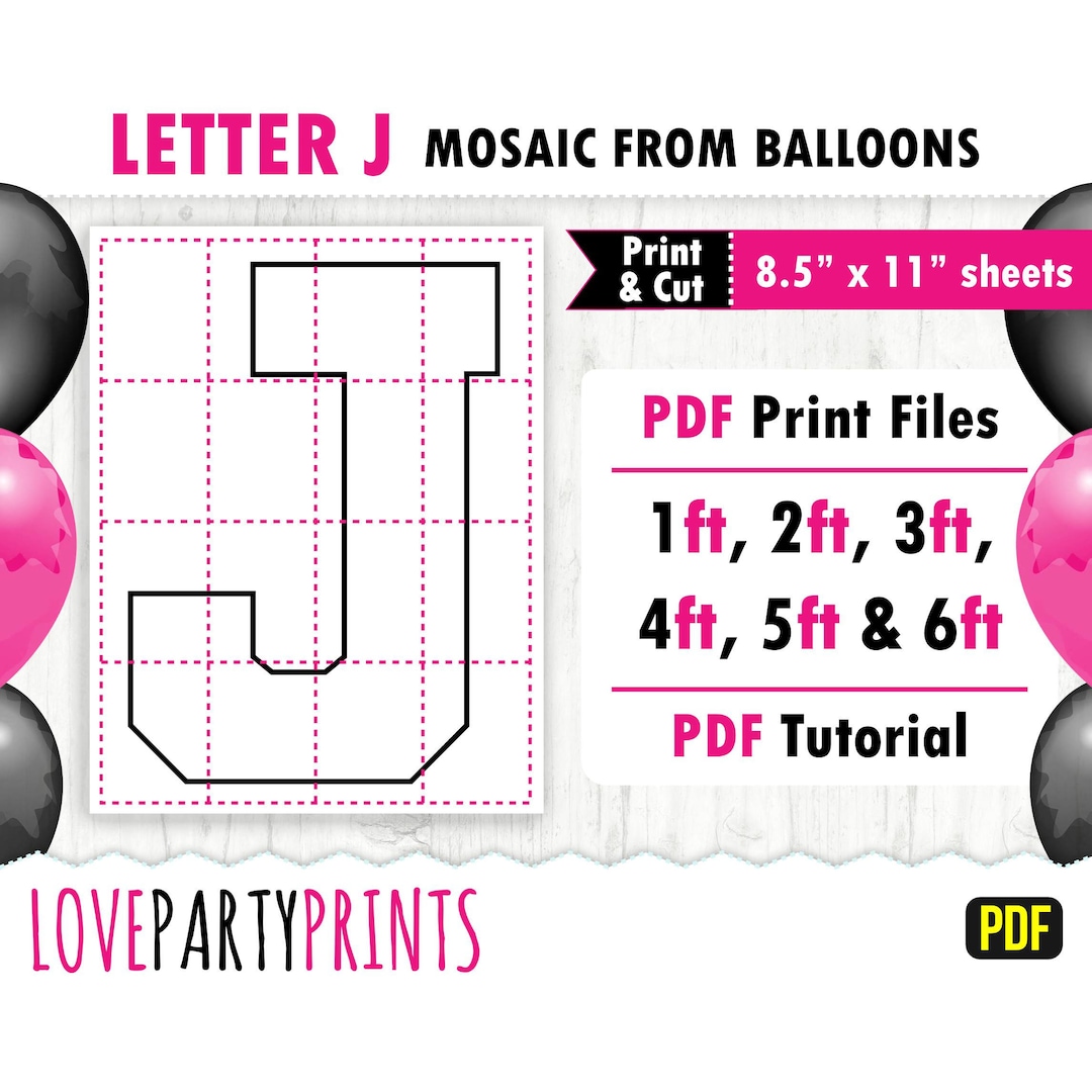Square Letter J Mosaic From Balloons Mosaic Template 1ft - Etsy