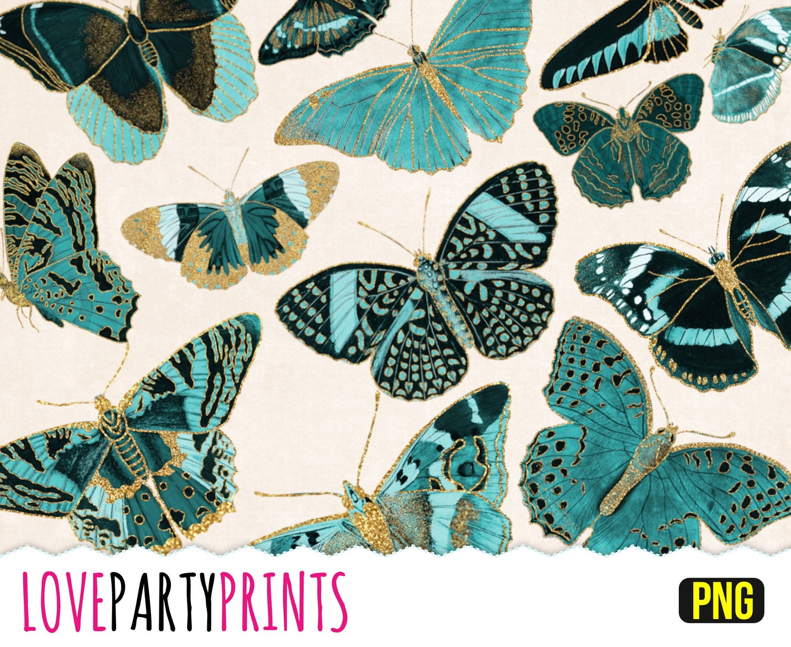 Teal Butterflies Clipart PNG Format Glitter Butterflies - Etsy