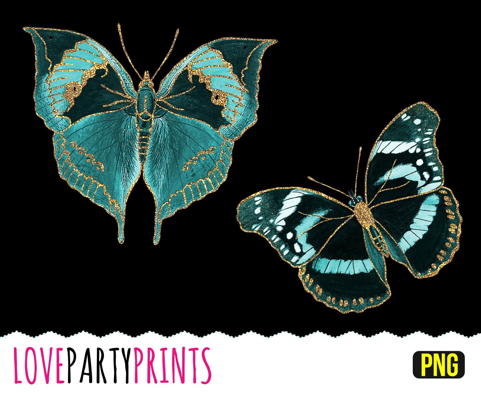 Teal Butterflies Clipart PNG Format Glitter Butterflies - Etsy