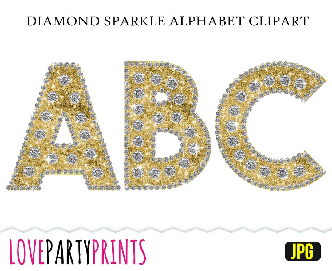 Gold and Diamond Sparkle Font JPG Files Diamond Letters - Etsy