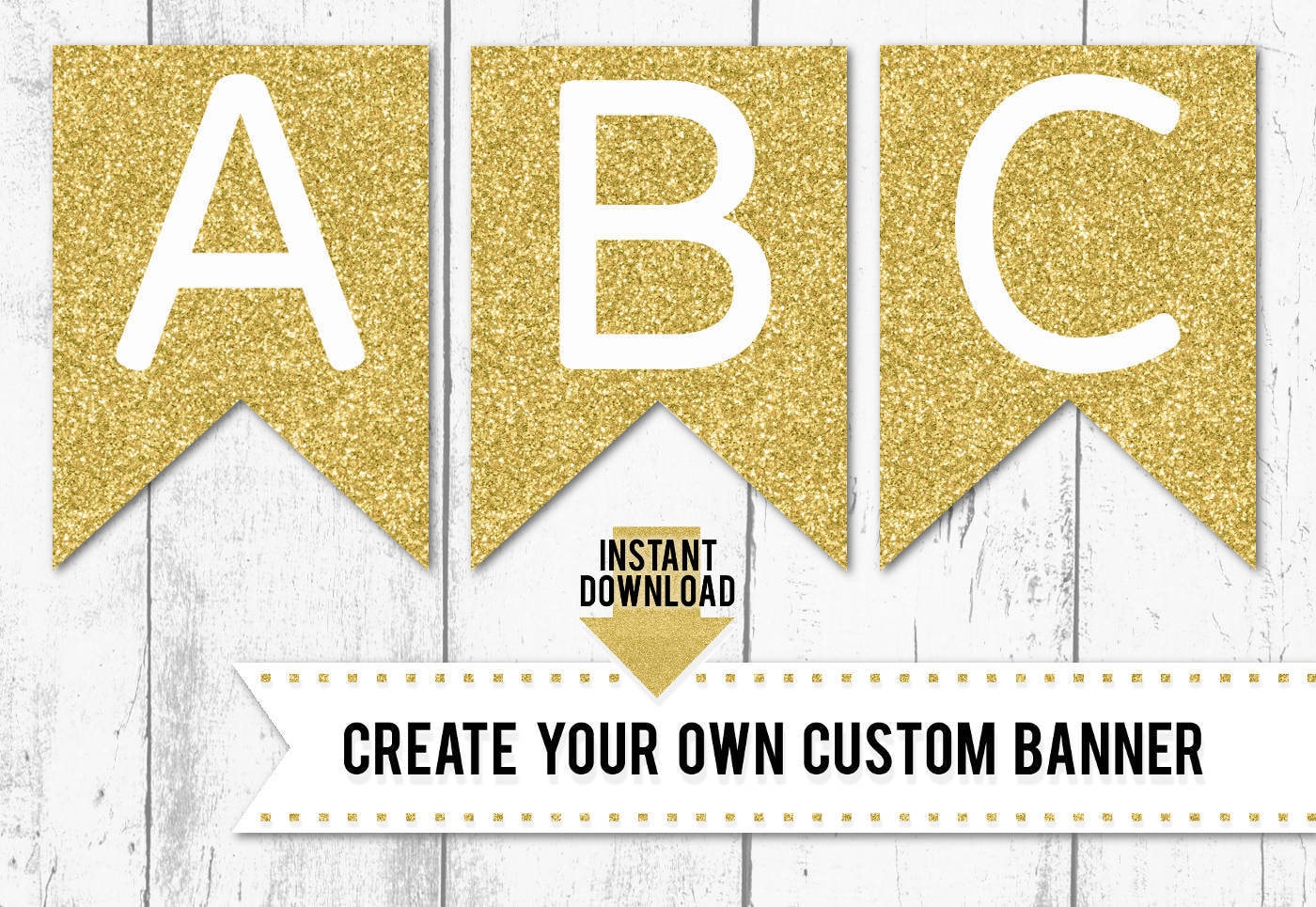 Gold Glitter Pennant Banner Full Alphabet Numbers Instant - Etsy