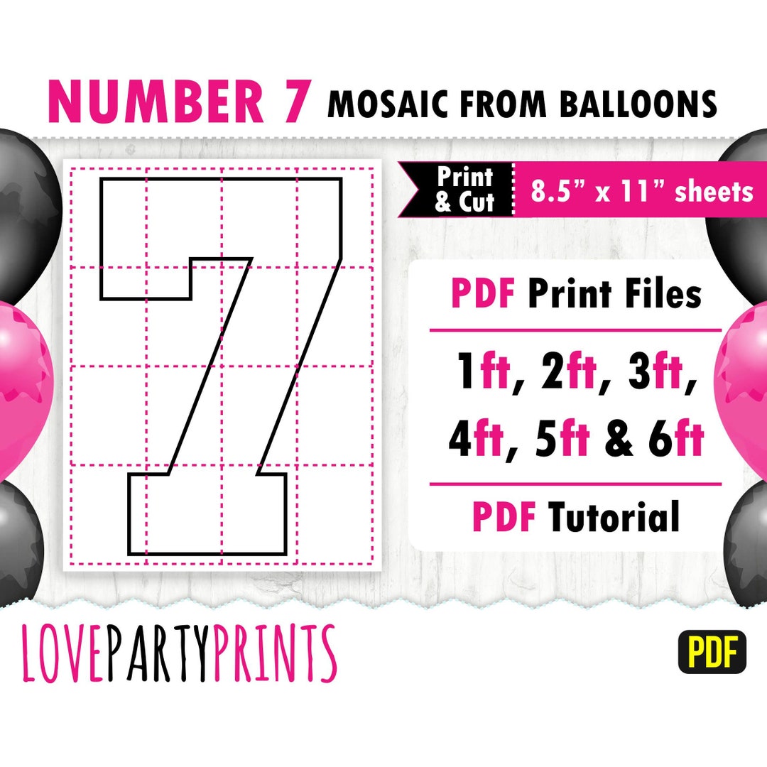 Square Number 7, Mosaic From Balloons, 1ft, 2ft, 3ft, 4ft, 5ft, 6ft ...