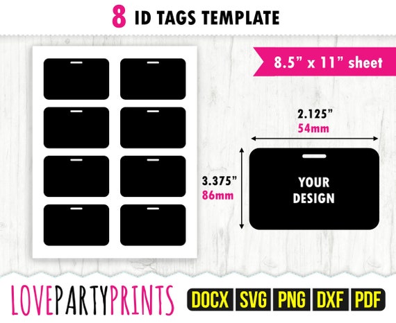 ID Badge Template Svg Pdf Png Dxf 54x86mm Tag Template - Etsy Canada