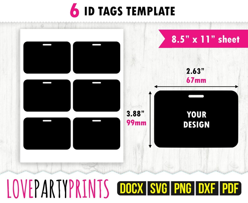 ID Badge Template Svg, Pdf, Png, Dxf, 67x99mm ID Tag Template, 8.5"x11 ...