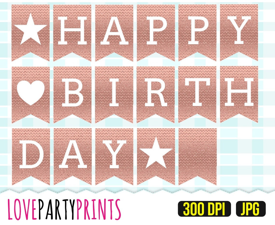 ROSE GOLD Happy Birthday Glitter Printable BANNER Birthday - Etsy