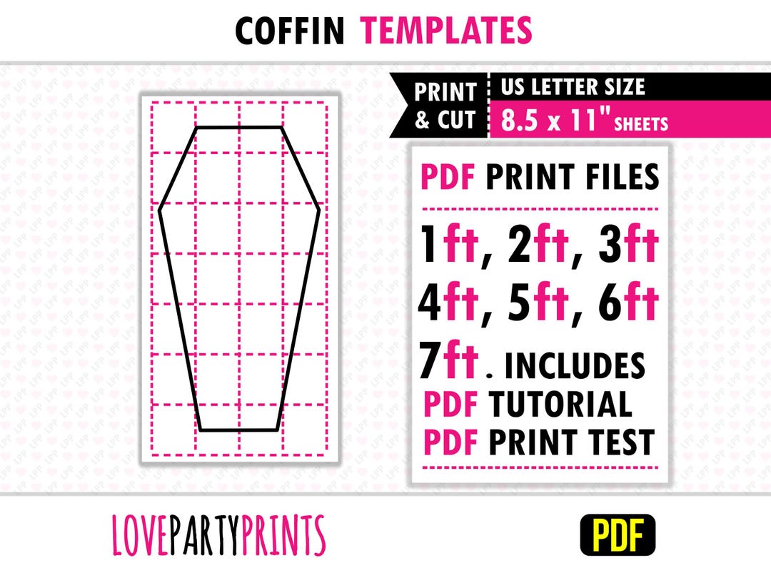 Coffin Template PDF, 1ft-7ft Trace & Cut Templates, Life Size Halloween ...