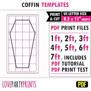 Coffin Template PDF, 1ft-7ft Trace & Cut Templates, Life Size Halloween ...