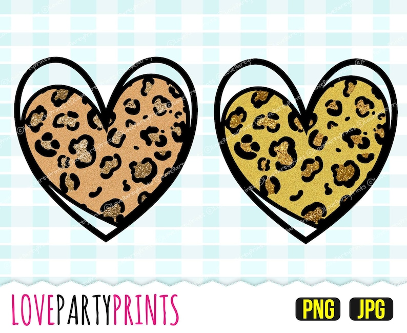 Leopard Heart PNG and JPG, Clipart, Leopard Glitter Hearts, Leopard ...