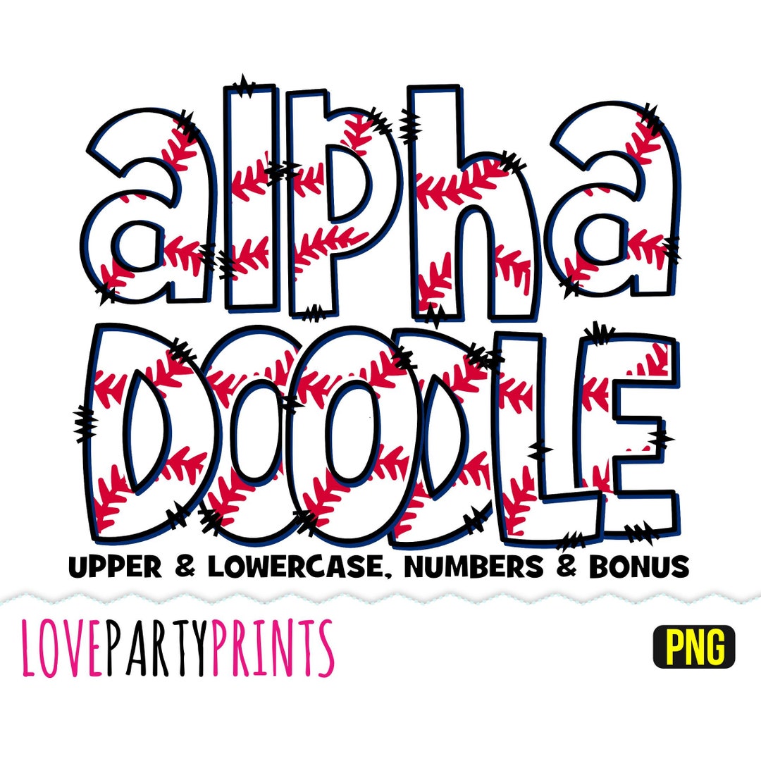 Baseball Alphabet Numbers Doodle PNG Font, Uppercase & Lowercase ...