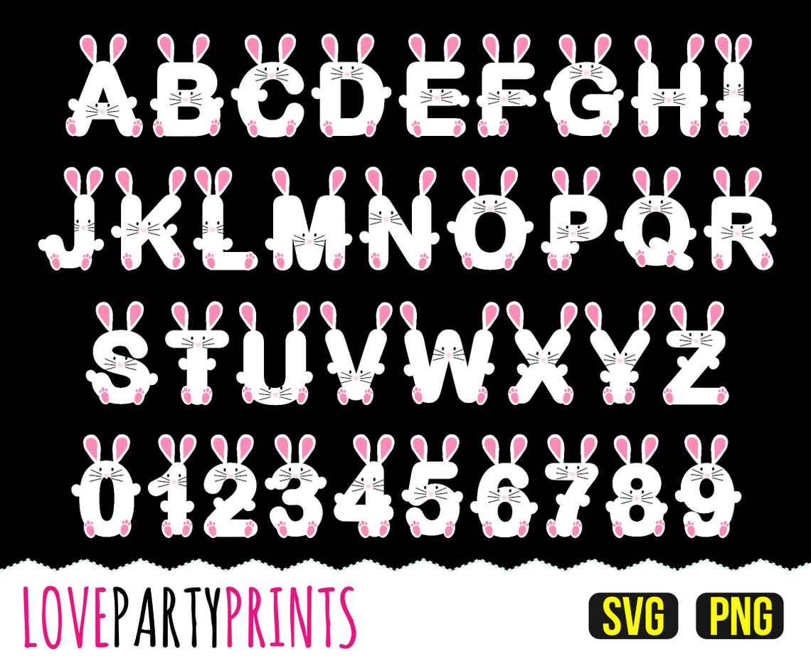 BUNNY FONT SVG and Png Bunny Letters Svg Bunny Numbers Svg | Etsy UK