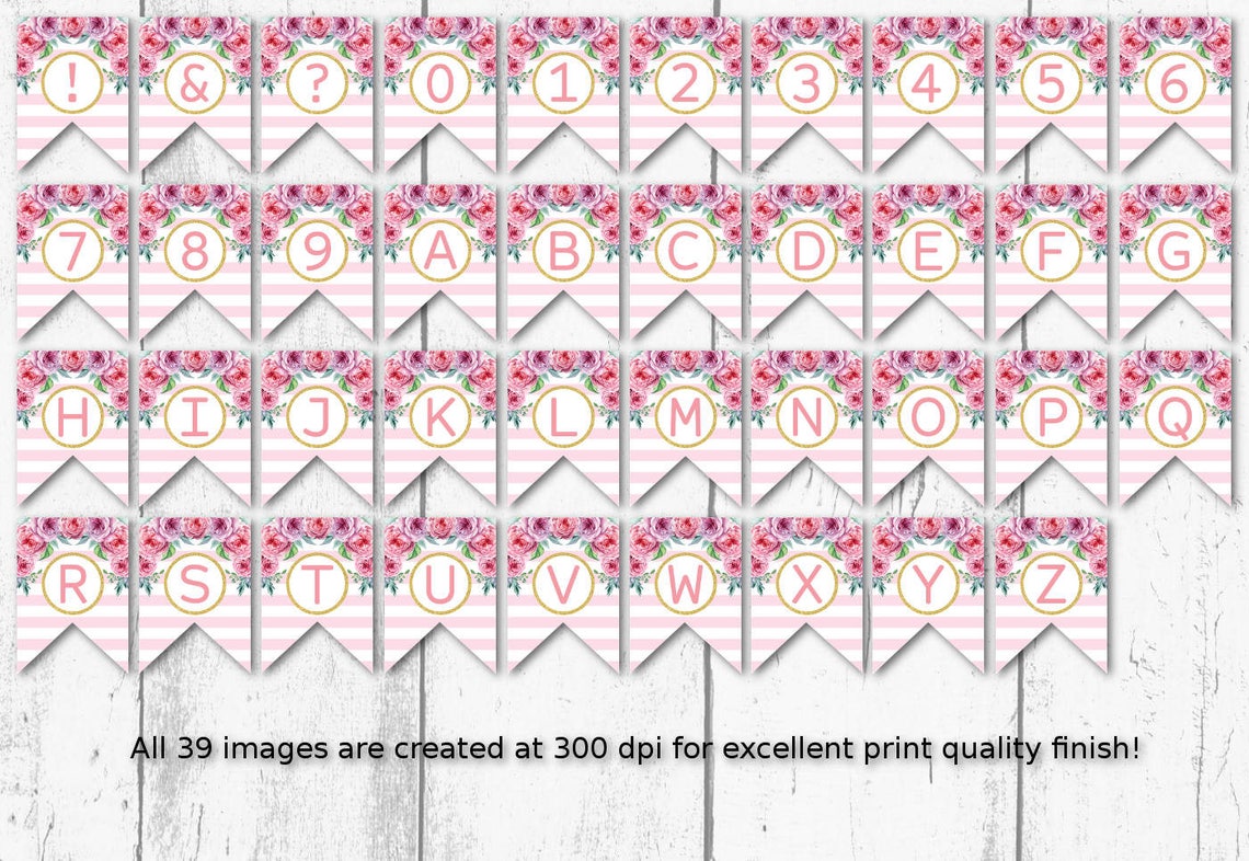 Floral Printable Banner Full Alphabet and Numbers Instant - Etsy