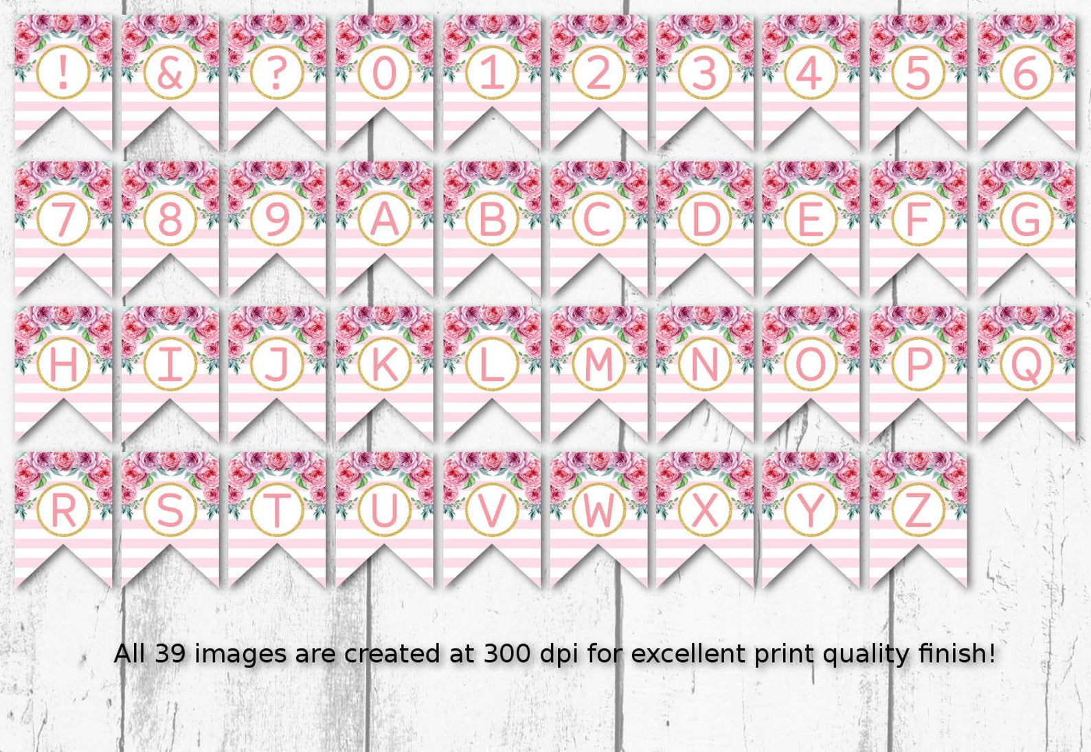 Floral Printable Banner Full Alphabet and Numbers Instant - Etsy