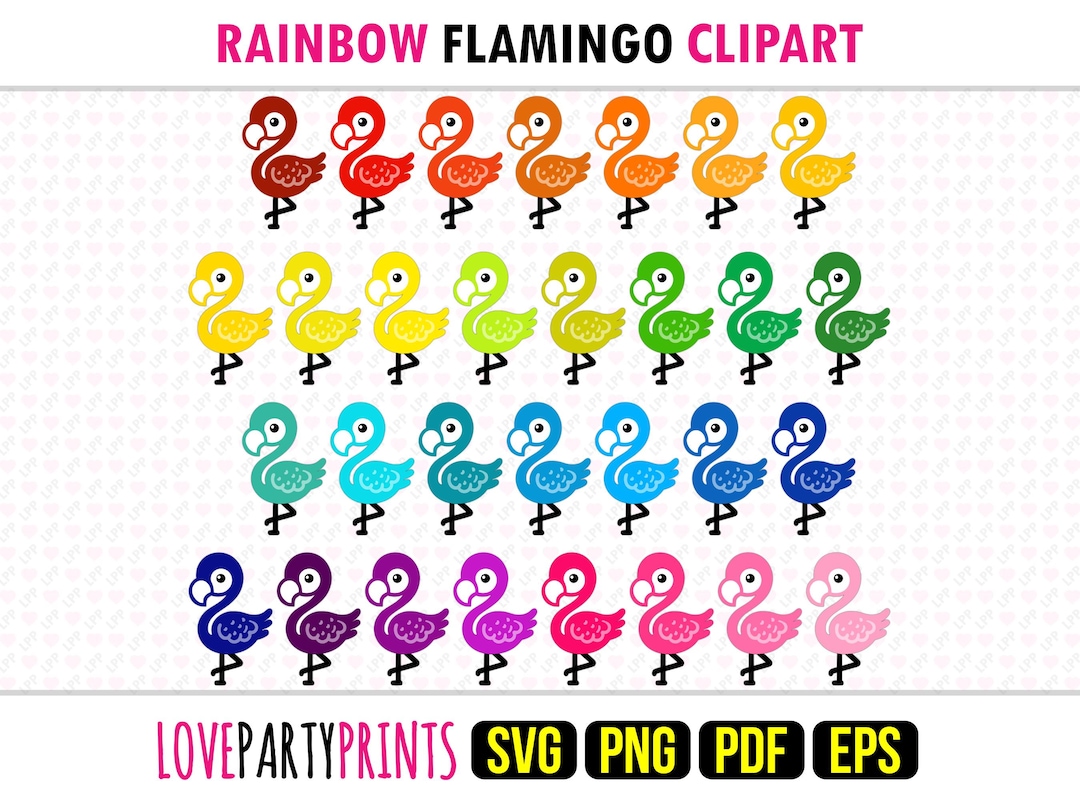 Rainbow Flamingo Clipart SVG, PNG EPS Pdf, 30 Templates, Cute ...