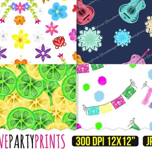 Fiesta Digital Paper, Seamless Patterns, Hand Drawn 12x12" 300dpi, (DP7 ...