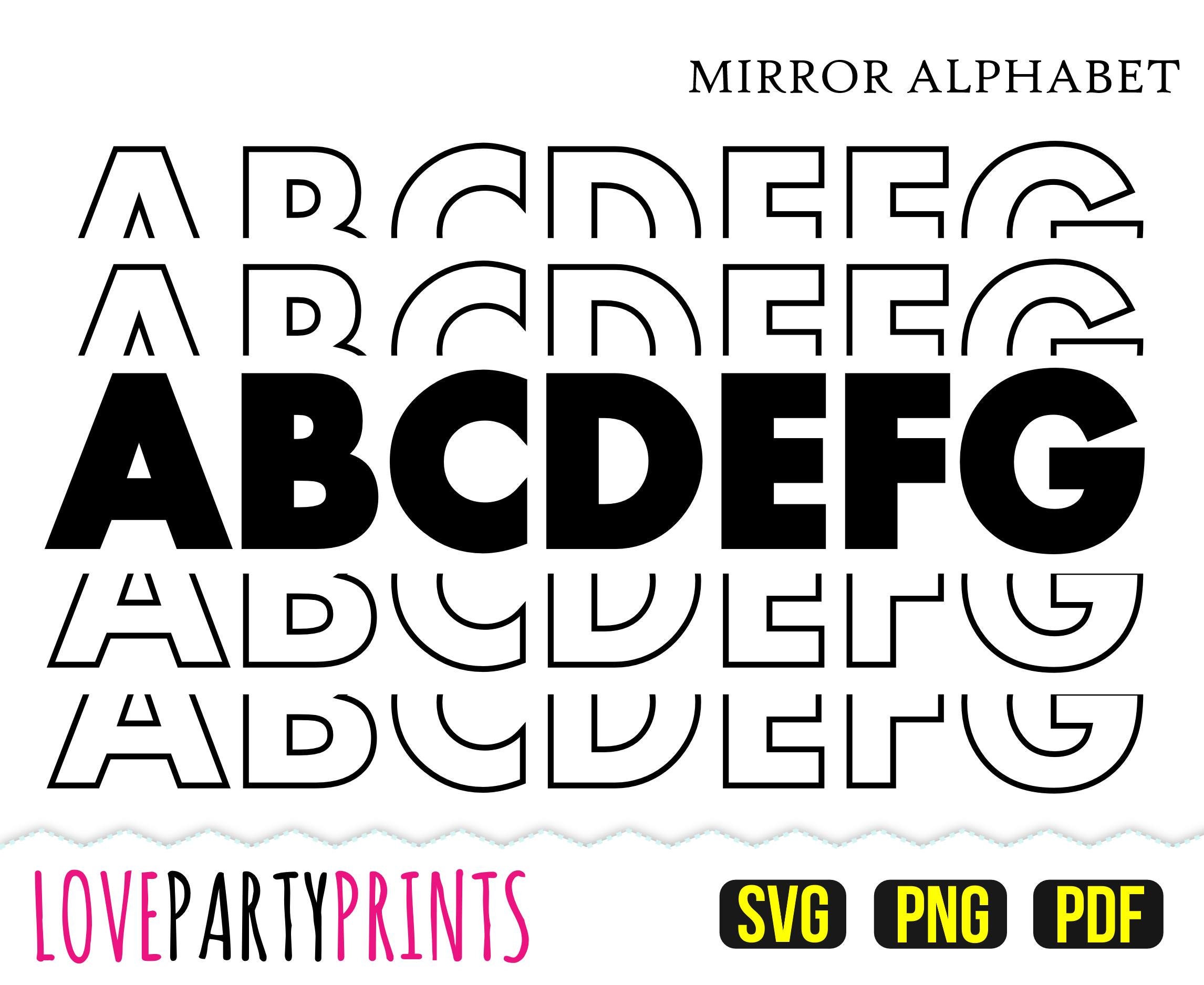 Mirror Font SVG PNG and Pdf Files Full Alphabet Stacked | Etsy