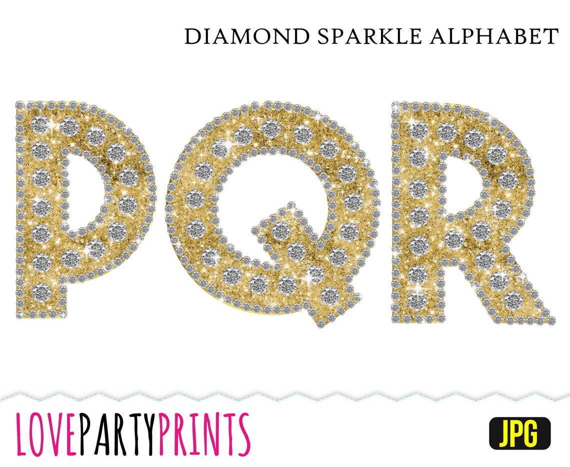 Gold and Diamond Sparkle Font JPG Files, Diamond Letters Clipart ...