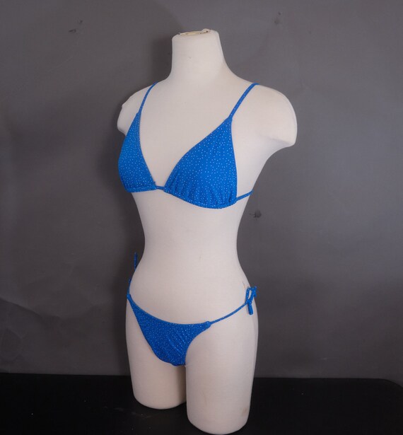 80s String Bikini | Blue & White Polka Dot 2 Piece Sw… - Gem