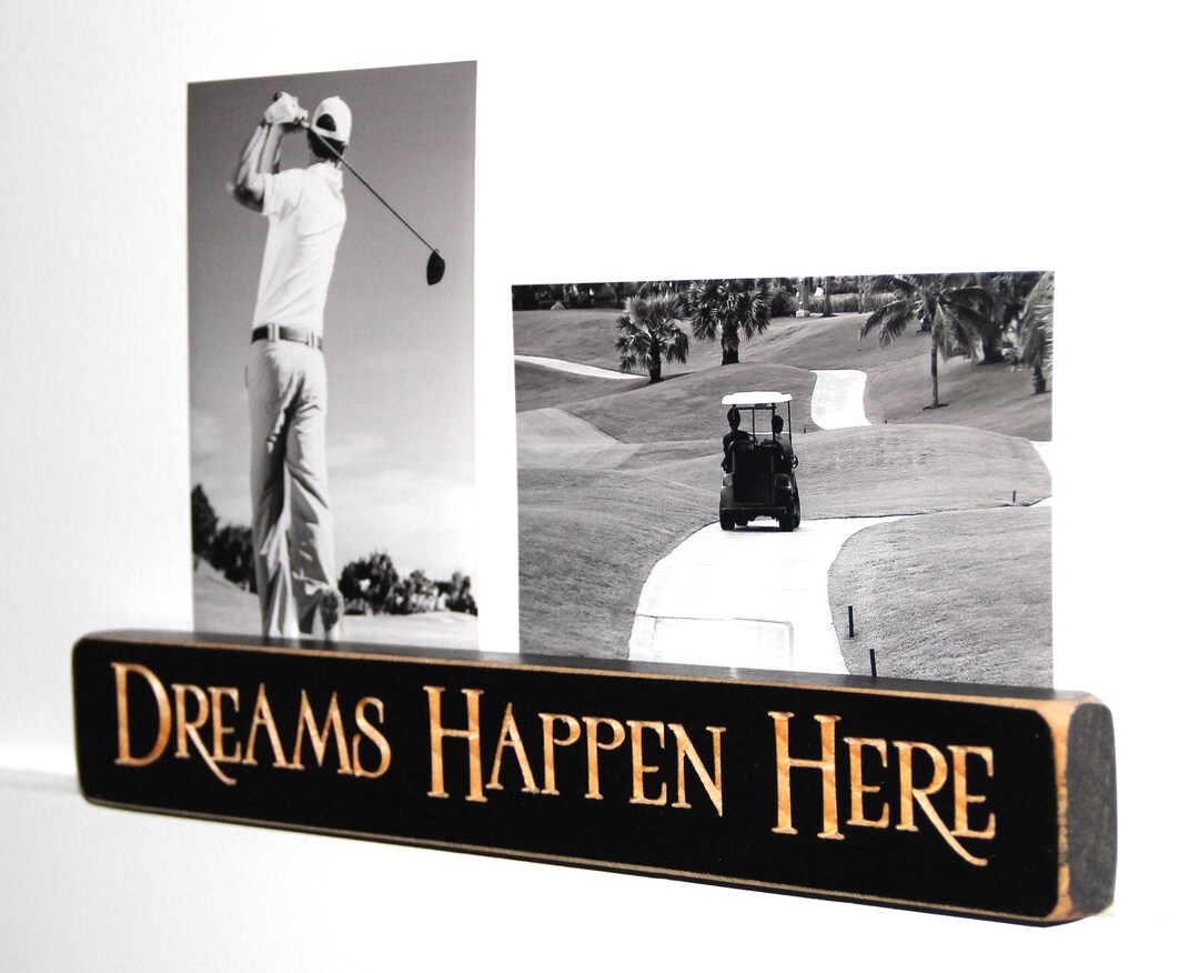 Distressed Wood Golf Photo Frame - Golfer Gift - "dreams Happen Here ...