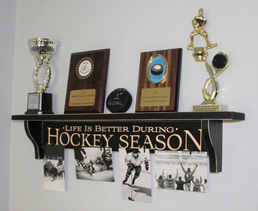 Distressed Hockey Trophy Shelf: Carved Wood Hockey Room Decor - Etsy
