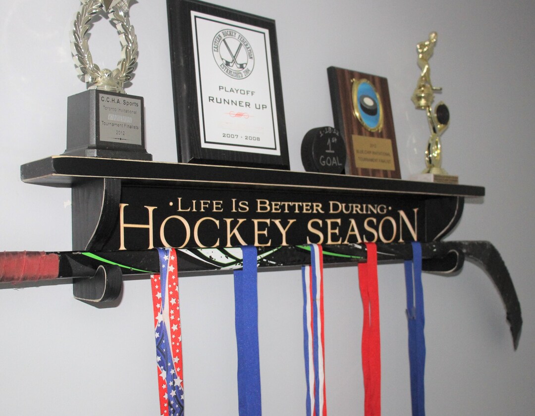 Hockey Trophy Shelf: Distressed Wood Hockey Room Decor - Etsy