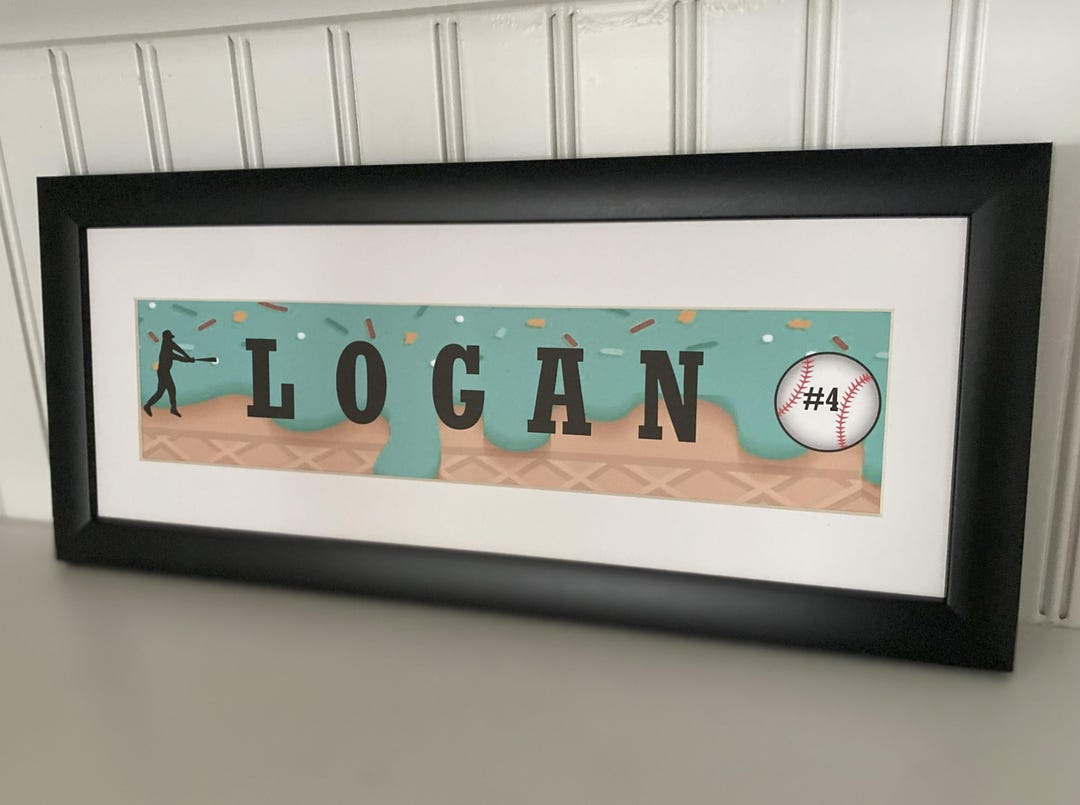 Personalized Baseball Name Frame: Ice Cream Drip, Custom Sports Decor ...