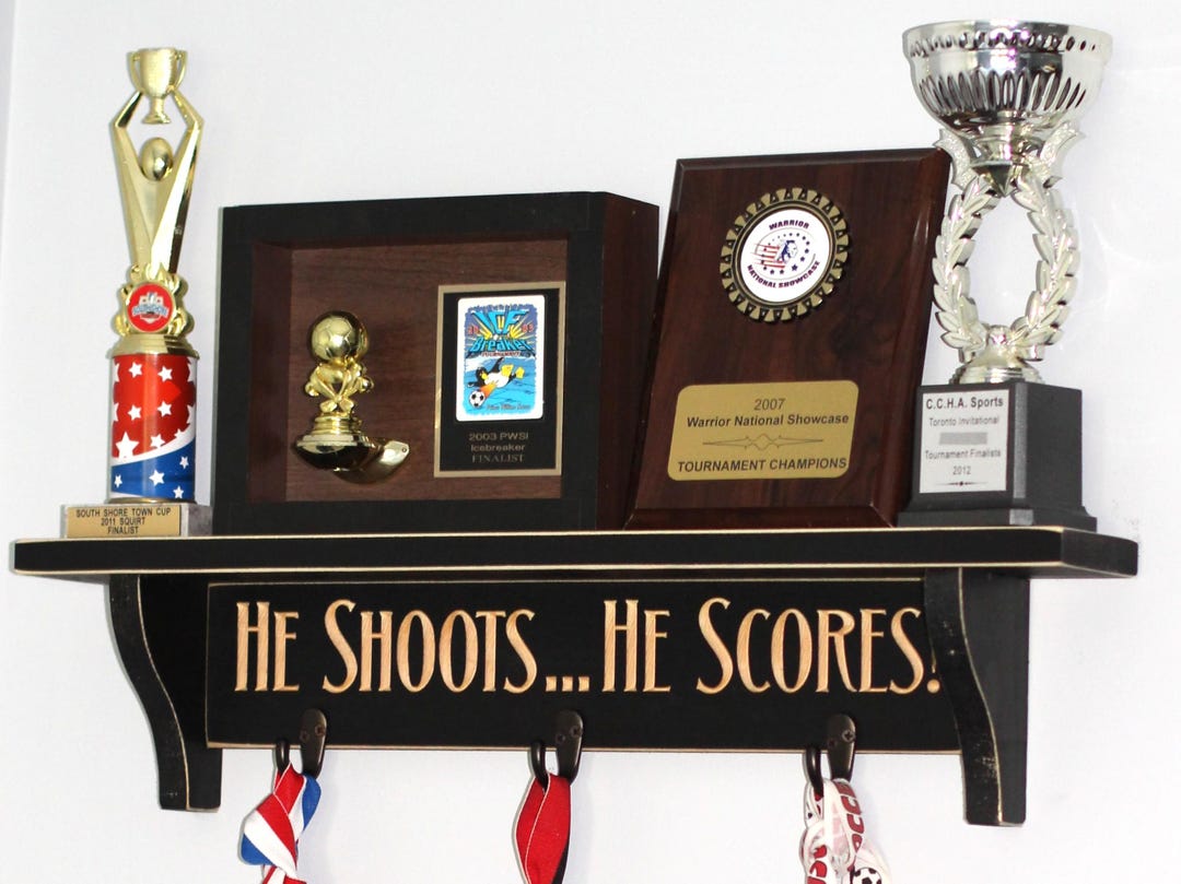 Distressed Black Wood Basketball Trophy Shelf With Bronze Hooks - Etsy