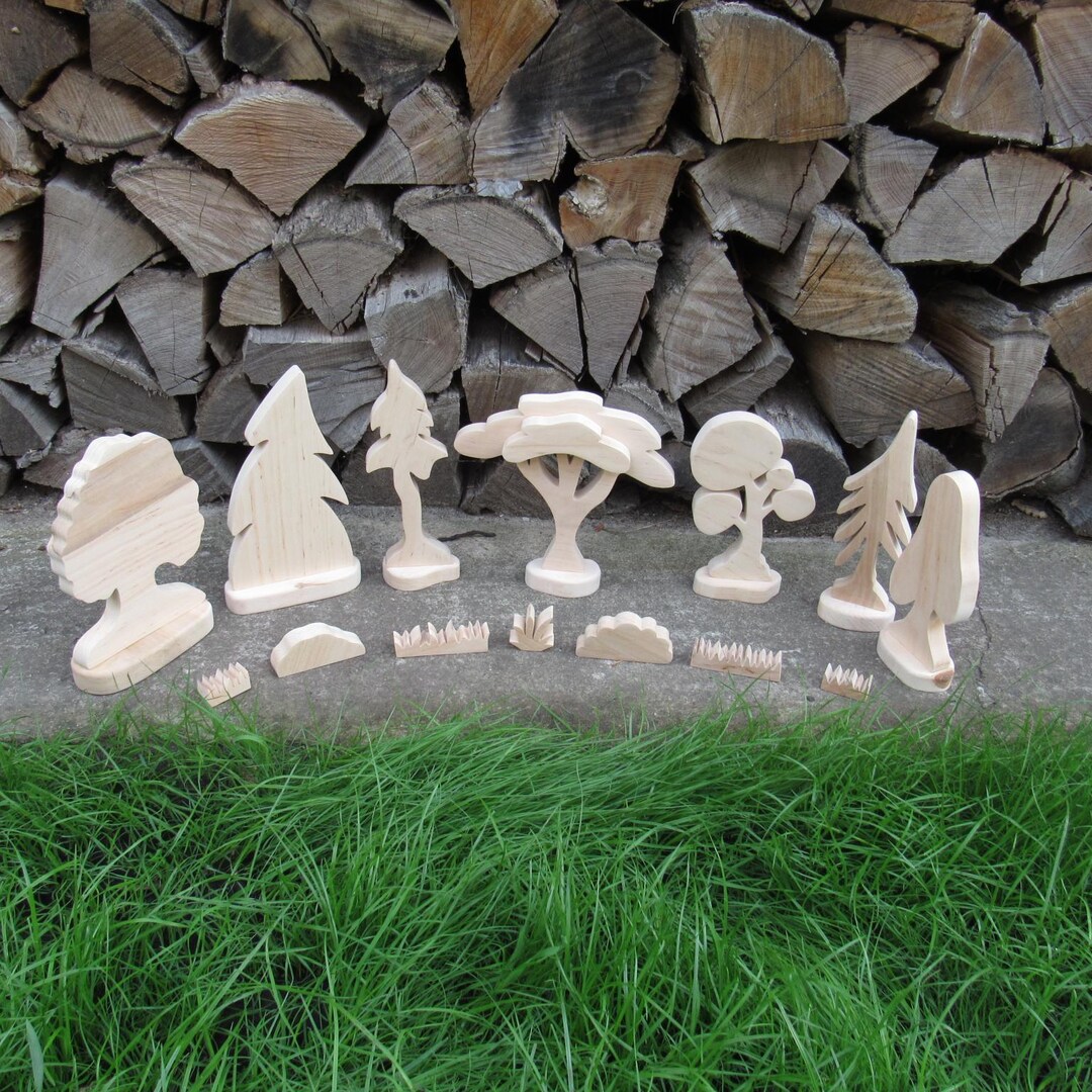 Big Wooden Tree Figurines, Wooden Tree Toy, Waldorf Wood, Ever Green ...