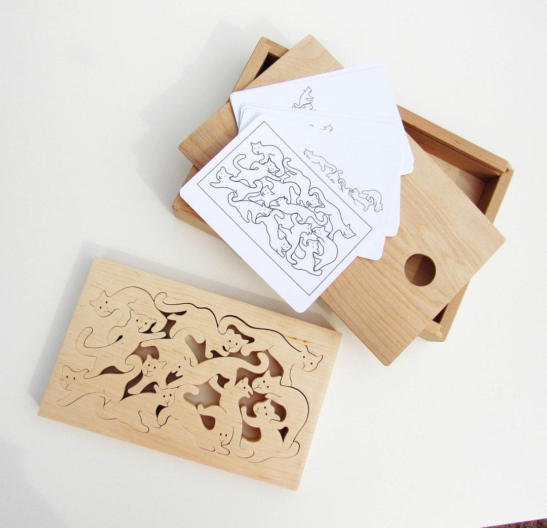 12 Wooden Cats Balance Toy, Wooden Puzzle Cat, Wooden Balance and Logic ...