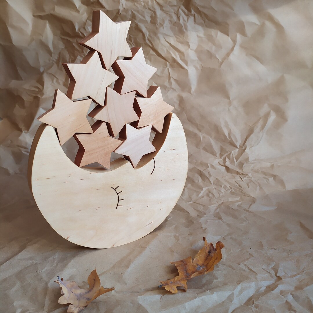 Wooden Moon and Stars Stacker, Woode Stacker Toy, Wood Moon Wall ...