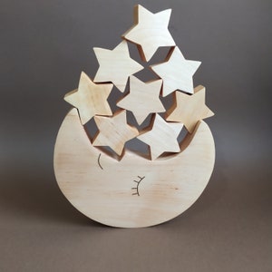Wooden Moon and Stars Stacker, Woode Stacker Toy, Wood Moon Wall ...