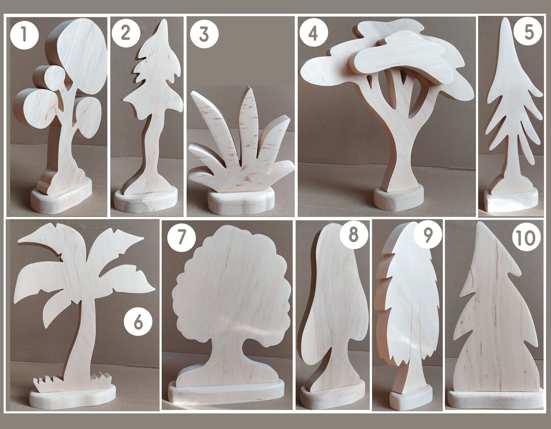 Waldorf Wooden Tree Figurines 10 Styles, Wood Tree Toy: Christmas Tree ...