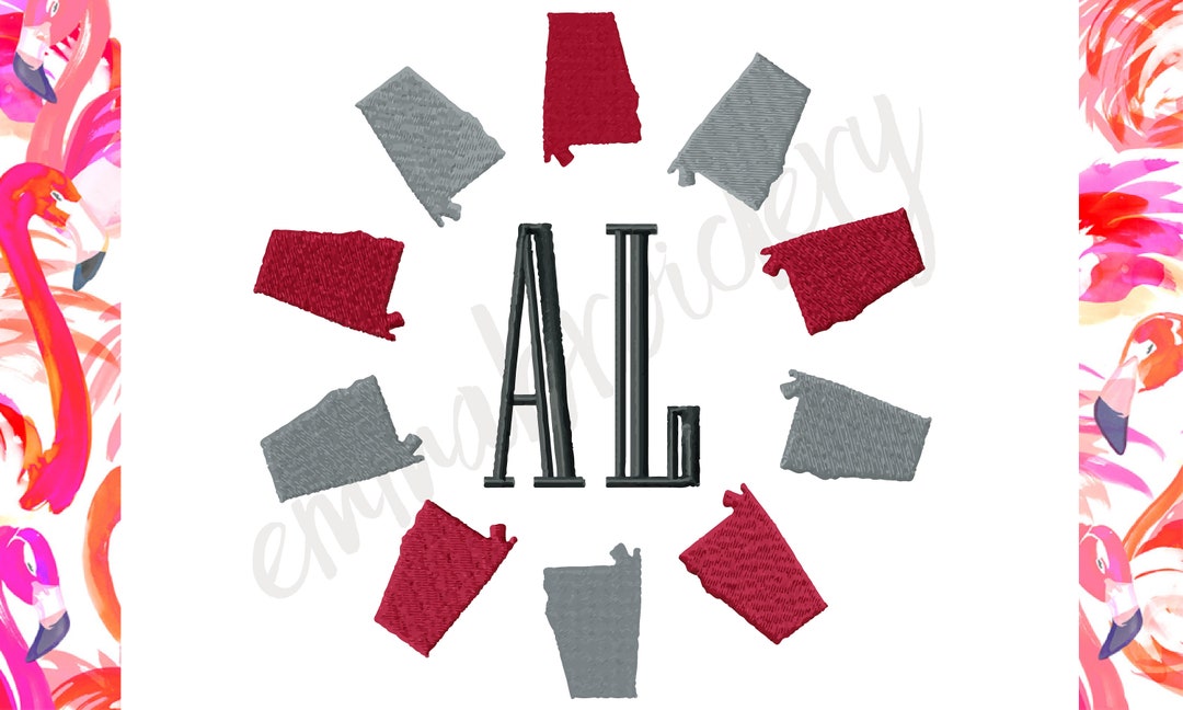 7 Sizes Alabama Shape State Monogram Frame - AL Crimson UA - Machine ...